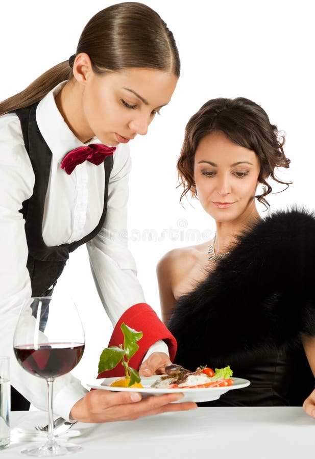 Waitress Serving To Beautiful Female Stock Image - Image of woman ...