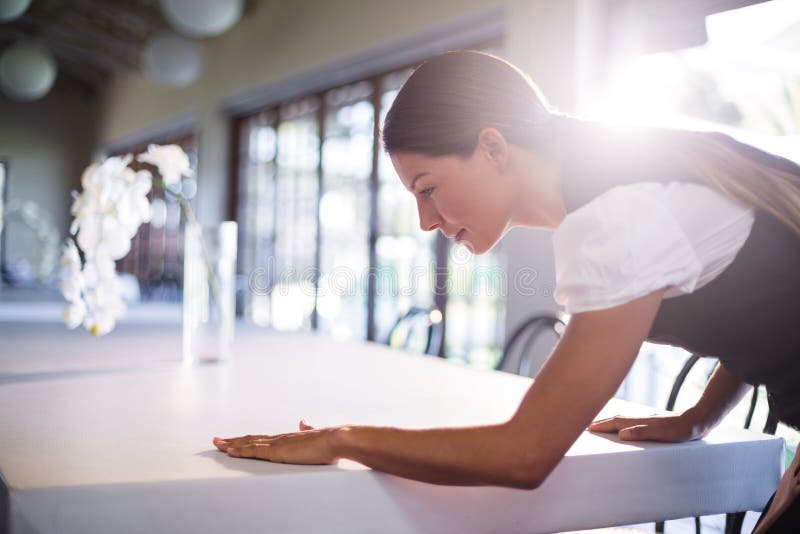 Waitress Setting the Table in Restaurant Stock Image - Image of hotel ...