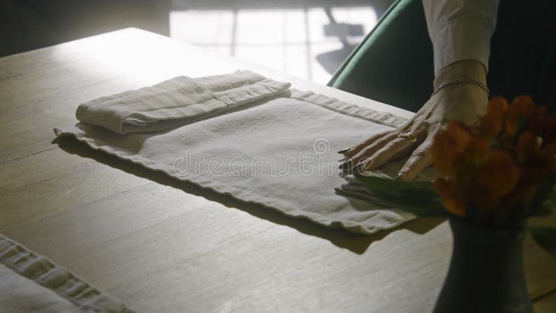 The Waitress Setting the Tables in Modern Cafe Stock Photo - Image of ...