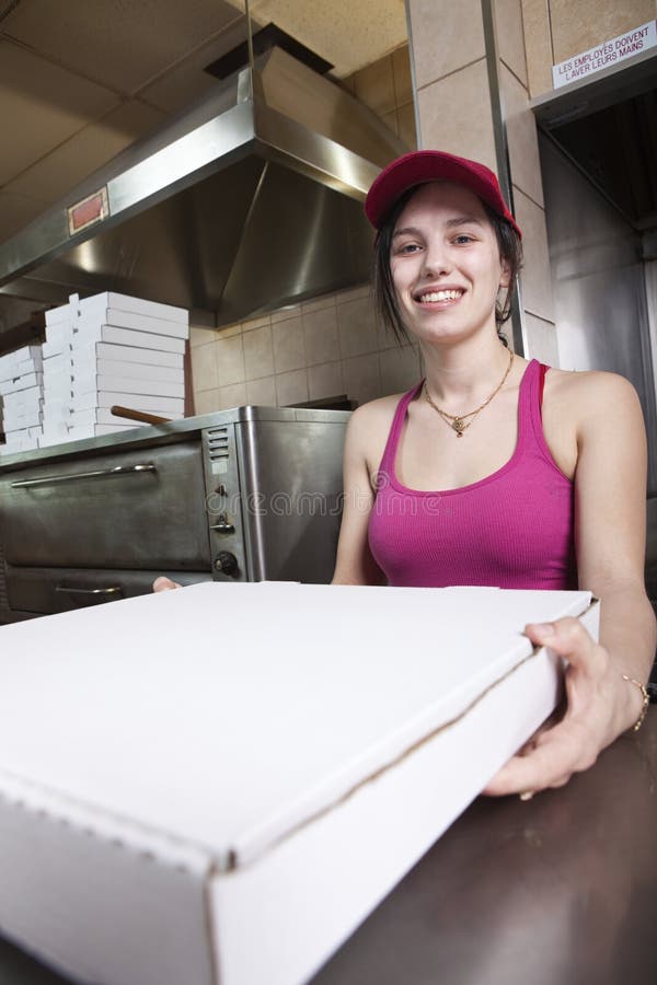 Waitress with Take Out Pizza in a Thermal Bag Stock Photo - Image of ...