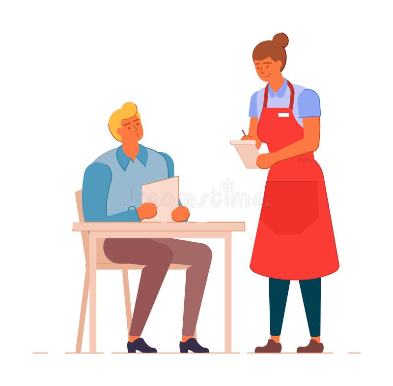 Waitress Taking Order from Client Isolated on White Stock Vector ...