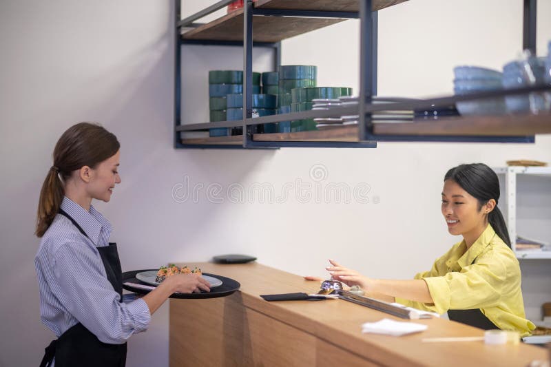Waitress Taking the Order from the Counter at the Cafe Stock Image ...