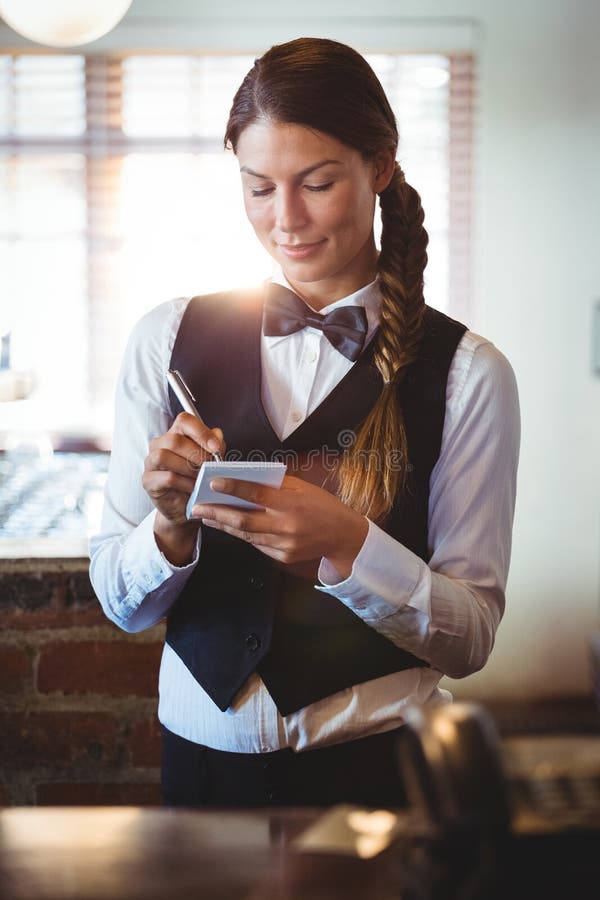Waitress Taking Order on a Notebook Stock Photo - Image of cafe ...