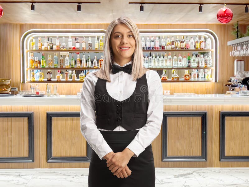 Waitress in a Uniform Posing and Smiling Stock Photo - Image of server ...