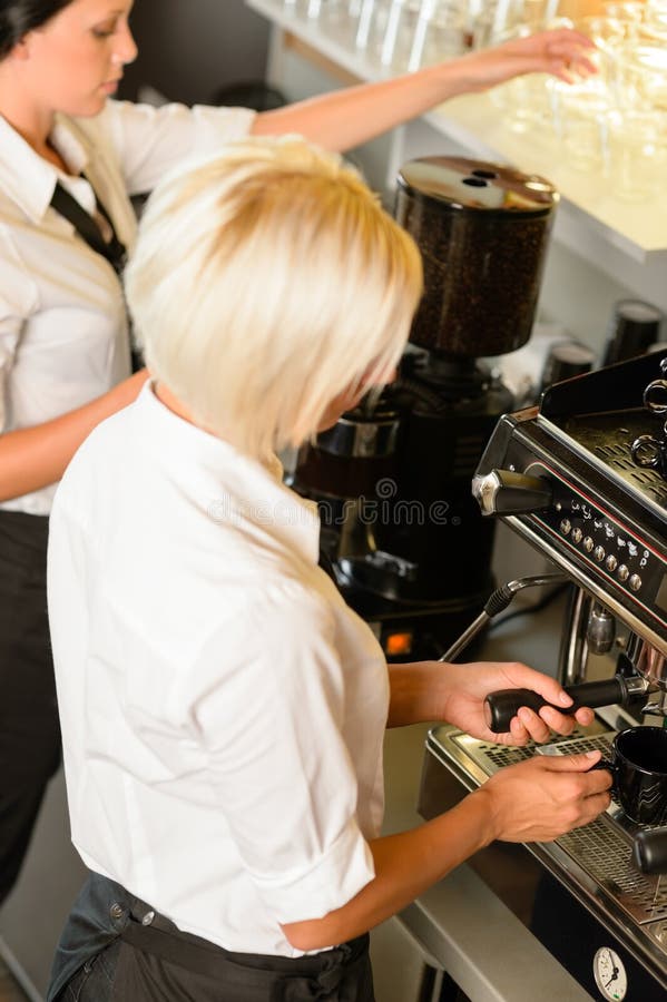 Waitresses at Work Make Coffee Machine Cafe Stock Image - Image of ...