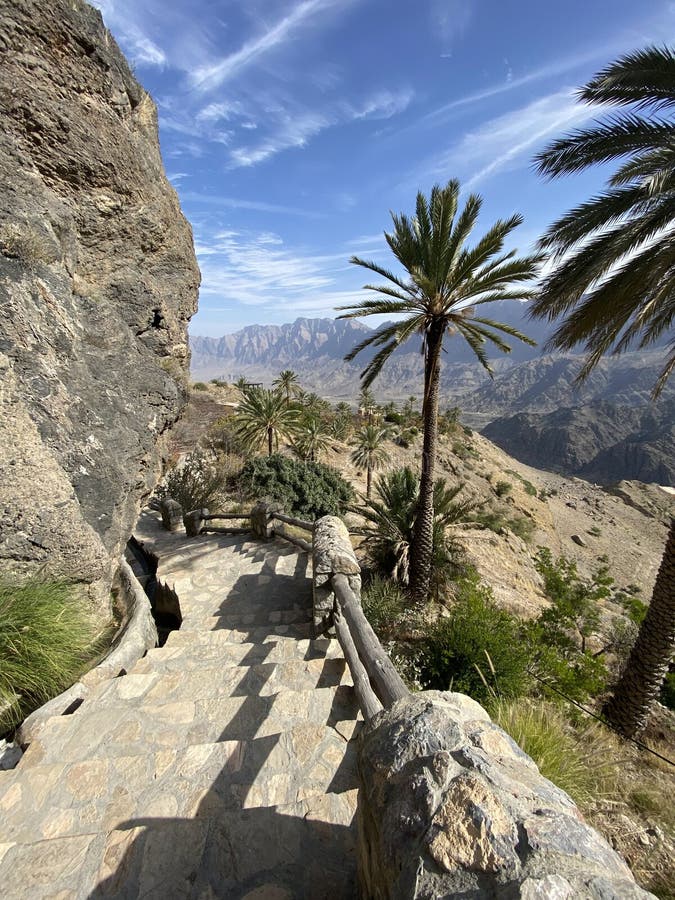 Wakan village, Oman stock photo. Image of cliff, valley - 237643882