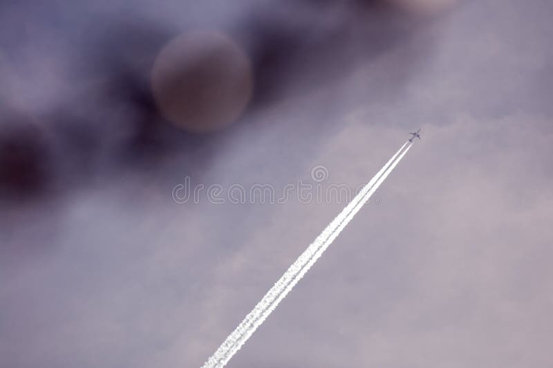 Wake of a High Flying Plane with Diagonal Blue Sky Stock Photo - Image ...