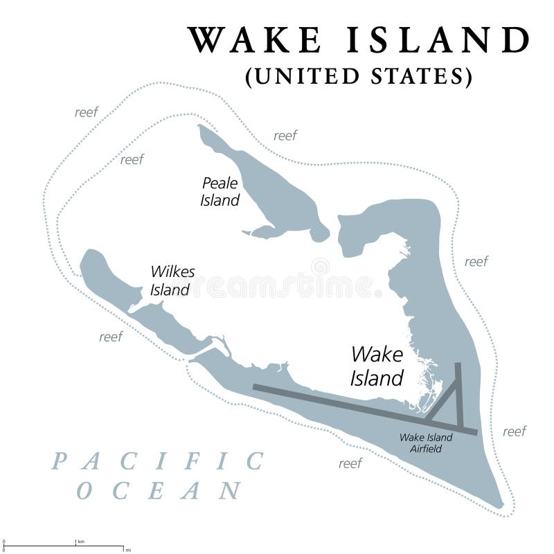 Wake Island or Wake Atoll, Coral Atoll in the Pacific, Gray Political ...