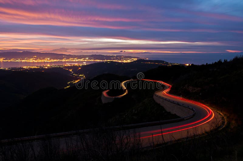 Wake at sunset. stock photo. Image of messina, streak - 27506688