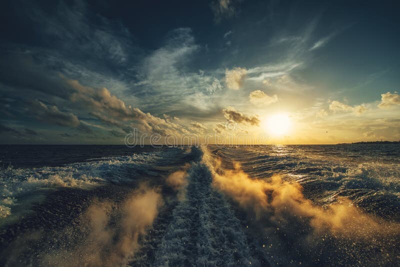 Wake at sunset stock image. Image of boat, wake, loneliness - 50575129