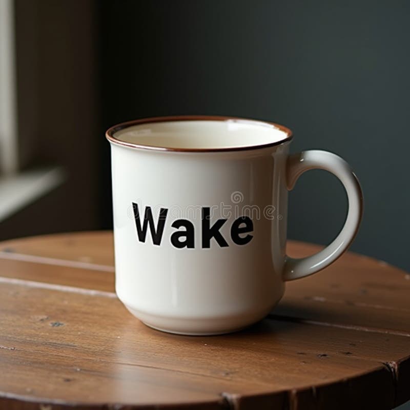 Wake Up with Coffee Rustic Coffee Cup with Wake Design Stock ...