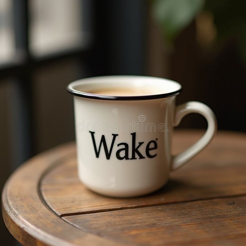 Wake Up with Coffee Rustic Coffee Cup with Wake Design Stock ...