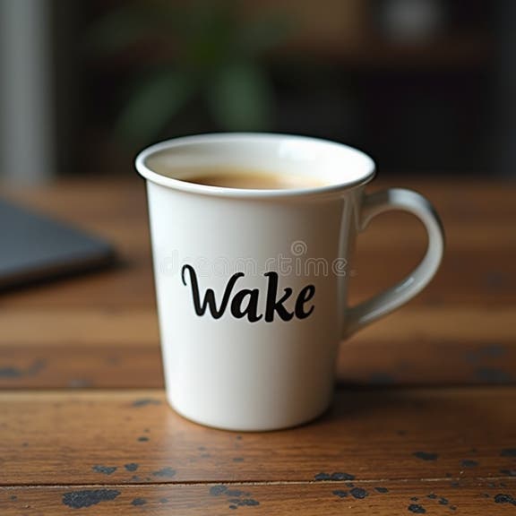 Wake Up with Coffee Rustic Coffee Cup with Wake Design Stock ...