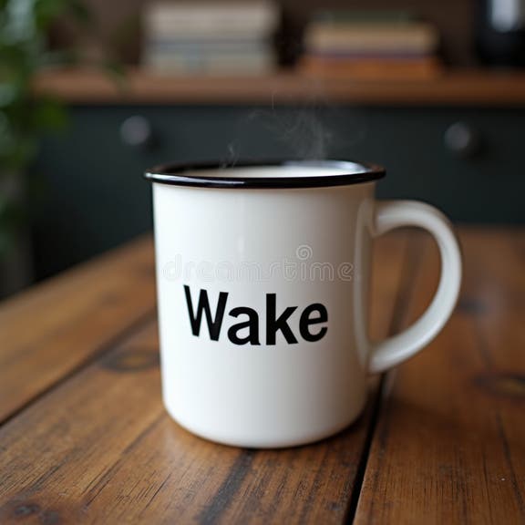Wake Up with Coffee Rustic Coffee Cup with Wake Design Stock ...
