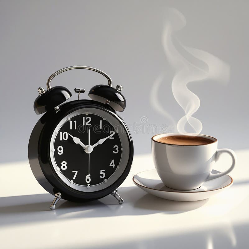 Wake Up Coffee Time Alarm Clock Morning Routine Stock Illustration ...