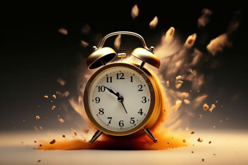 Wake-up Concept, Vintage Alarm Clock Ringing and Exploding into Dynamic ...