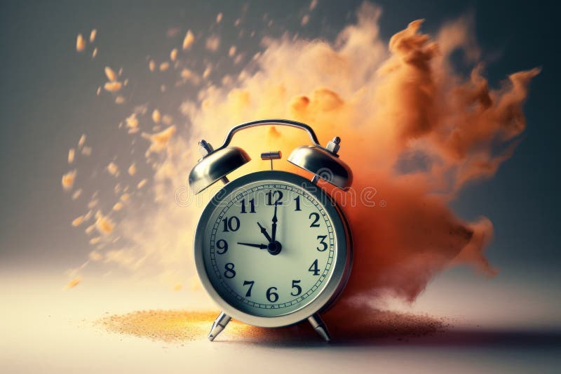 Wake-up Concept, Vintage Alarm Clock Ringing Exploding To Pieces, Color ...