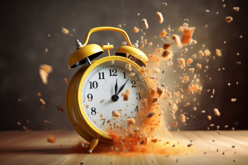 Wake-up Concept, Yellow Vintage Alarm Clock Ringing and Exploding into ...