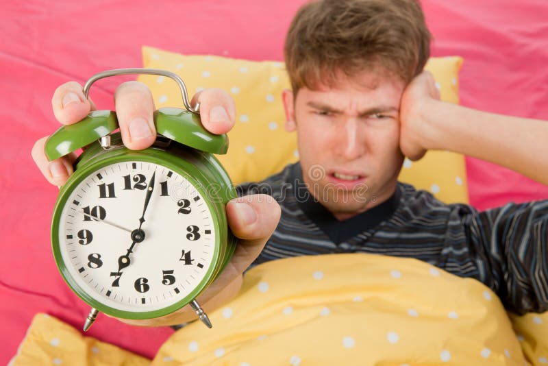 Wake Up Man with Big Alarm Clock Stock Photo - Image of closed, andsome ...