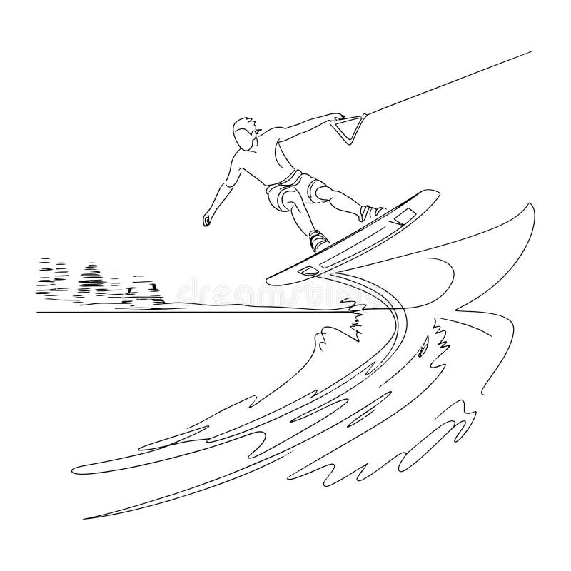 Wakeboarding Athlete Line Art Minimalist Design Illustration Stock ...
