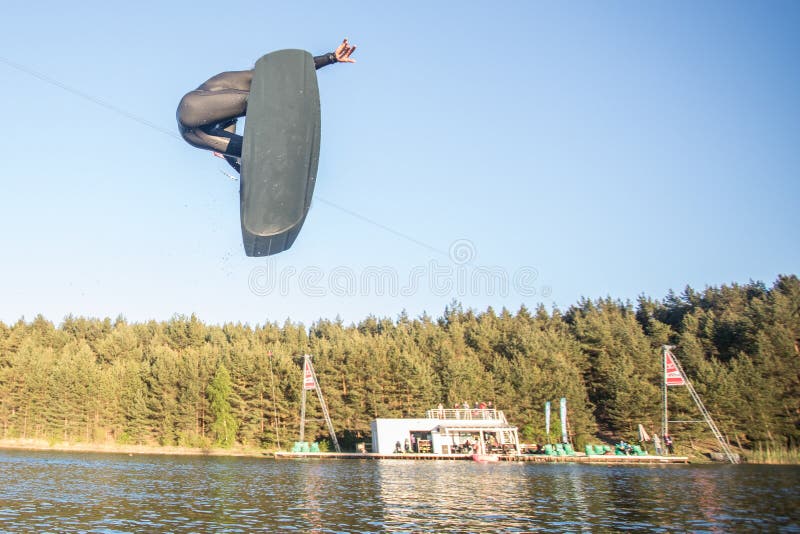 Wakeborder in the air stock image. Image of competition - 93327675