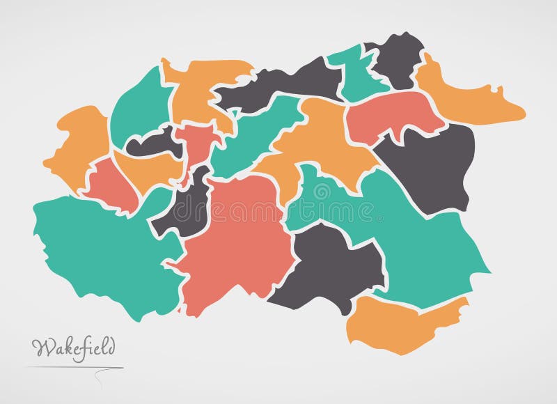 Wakefield Map with Wards and Modern Round Shapes Stock Vector ...
