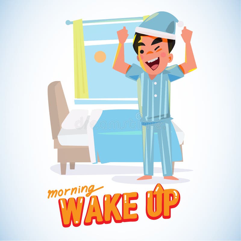 Waking Up Man in the Morning in Refresh Action. Character Design Stock ...
