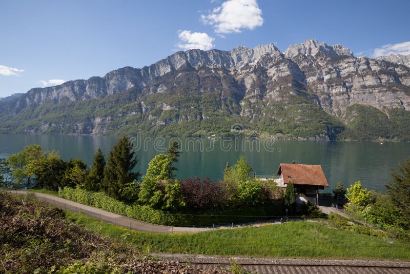 Walensee lake switzerland stock image. Image of hill - 72365449