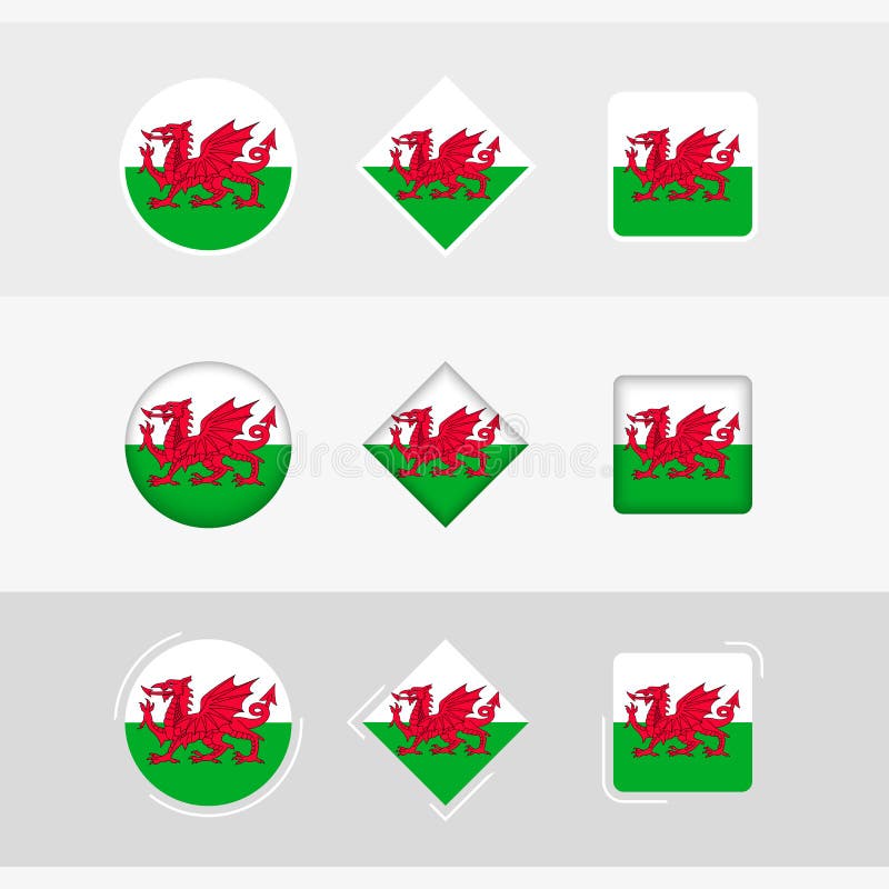 Wales Flag Icons Set, Vector Flag of Wales Stock Vector - Illustration ...