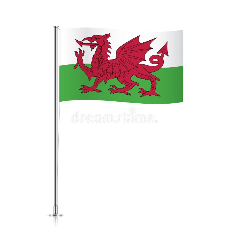Wales Flag Waving on a Metallic Pole. Stock Vector - Illustration of ...