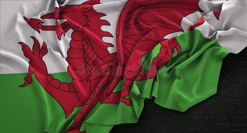 Wales Flag Wrinkled on Dark Background 3D Render Stock Illustration ...