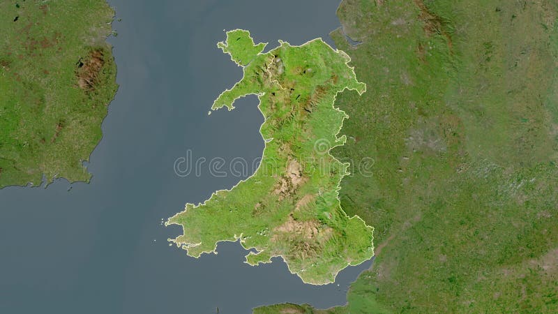 Wales - Great Britain Map - Solid. Regions. Satellite. Labels Stock ...