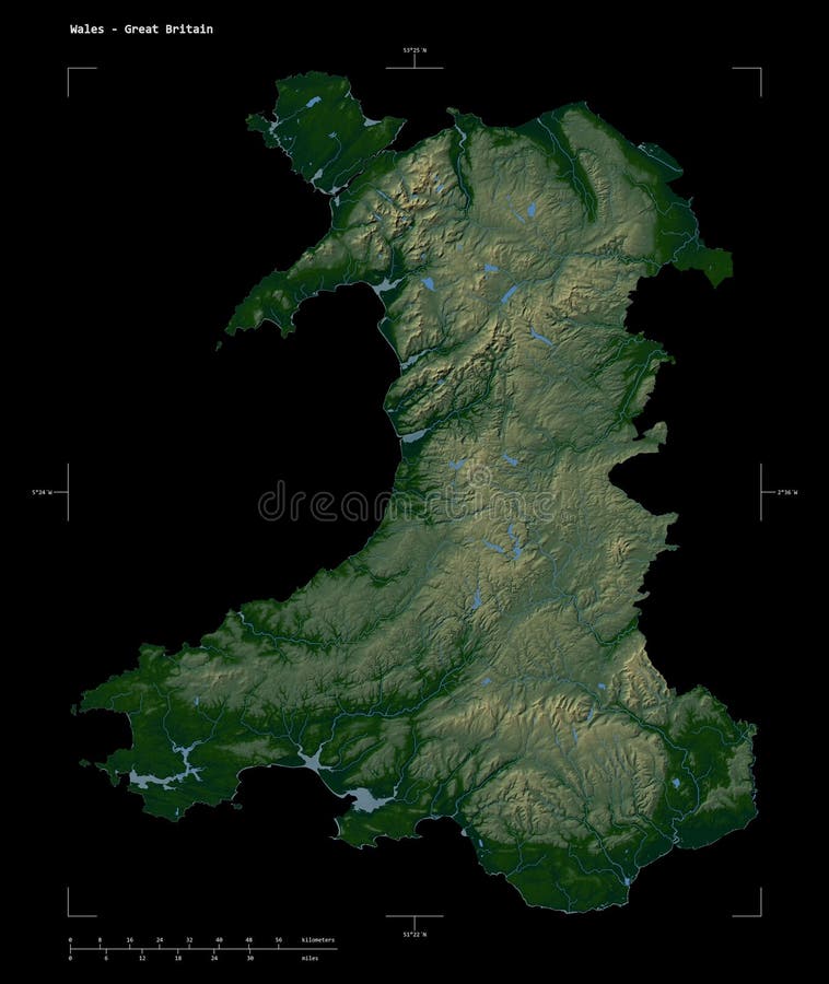 Wales - Great Britain Shape on Black. Physical Stock Illustration ...