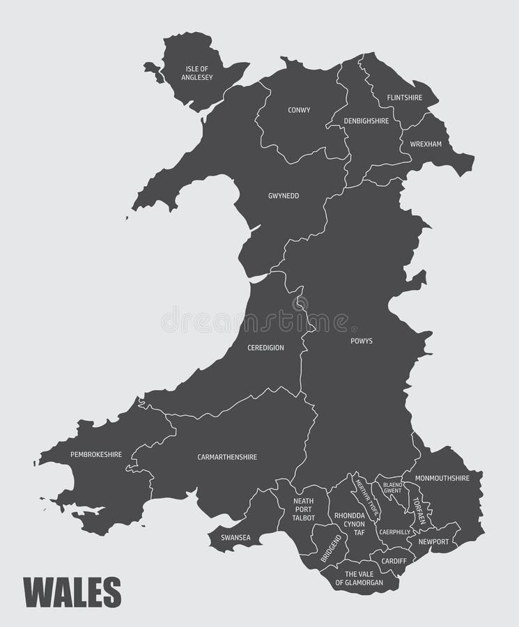 Wales regions map stock illustration. Illustration of area - 204522136