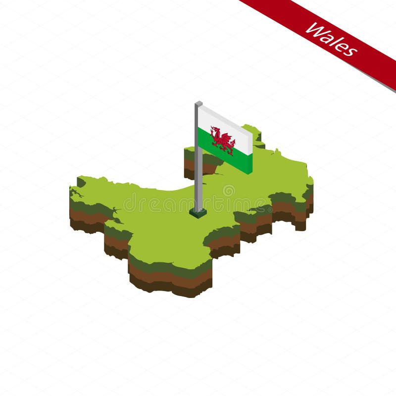Isometric Map of Wales with Soccer Field. Football Ball in Center of ...