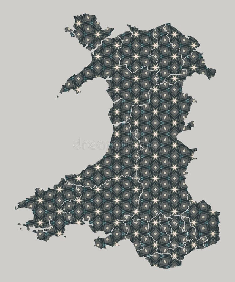 Wales Map with Stars and Ornaments Including Borders Stock Illustration ...
