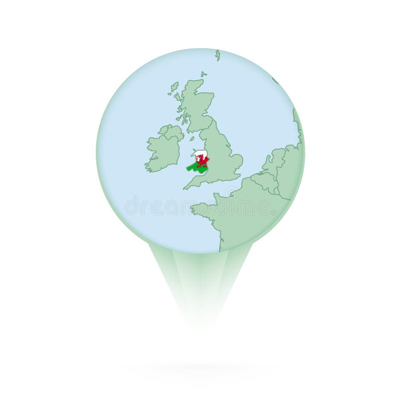 Wales Map, Stylish Location Icon with Wales Map and Flag Stock Vector ...