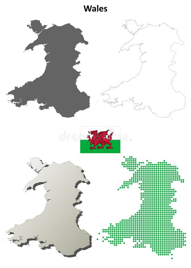 Wales outline map set stock vector. Illustration of isolated - 97220978