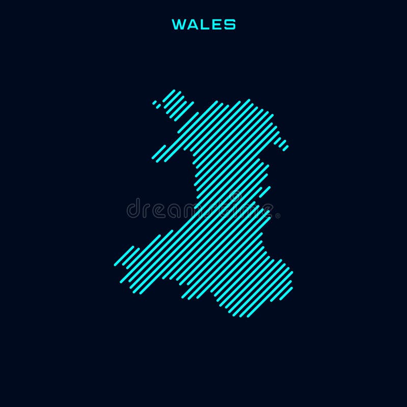 Wales Striped Map Vector Design Template with Blue Background. Stock ...