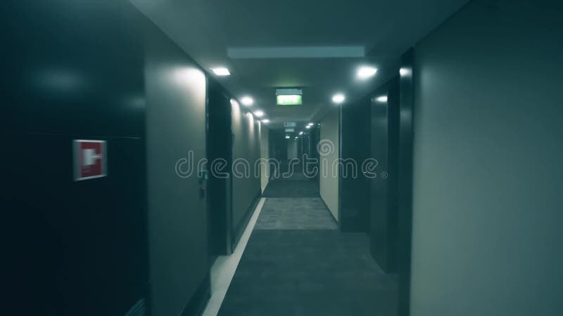Walk Along Generic Modern Hotel Hallway Towards Elevator Hall Stock ...