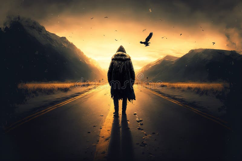 Walk Along on the Lonely Road Stock Illustration - Illustration of ...