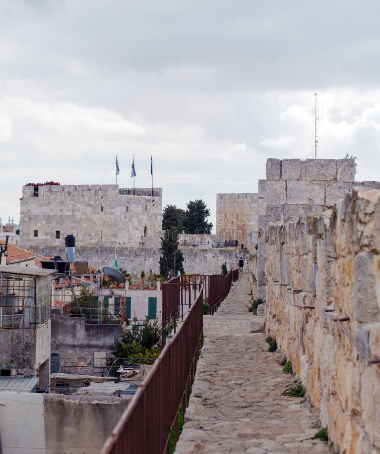 Walk Along Walls of Ancient City, Jerusalem, Israel Stock Image - Image ...