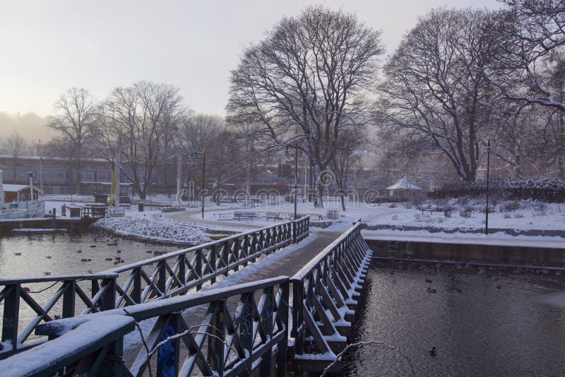 Walk Bridge Over Canal during Winter Stock Photo - Image of canal ...