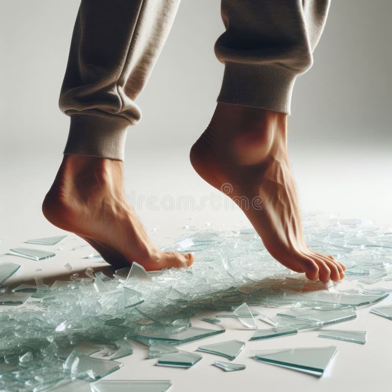 Walk on Broken Glass with Bare Feet. Stock Photo - Image of fault ...