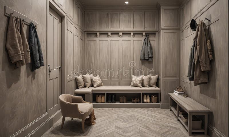 Walk in Closet with Bench and Bench Stock Image - Image of ornamental ...