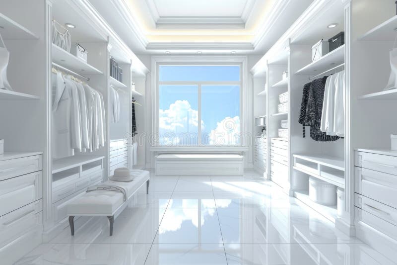 Walk-in Closet with a Bench and Natural Light. Perfect for Interior ...