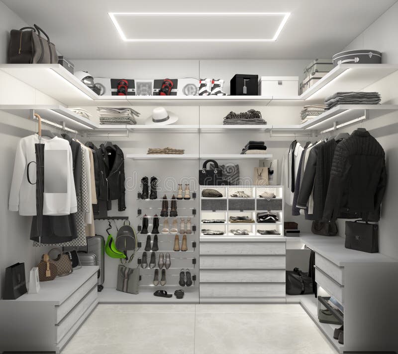 Walk-in Closet Design Ideas, 3D Illustration Stock Illustration ...