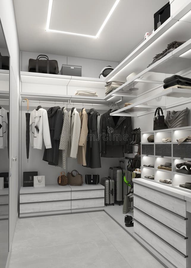 Walk-in Closet Design Ideas, 3D Illustration Stock Illustration ...