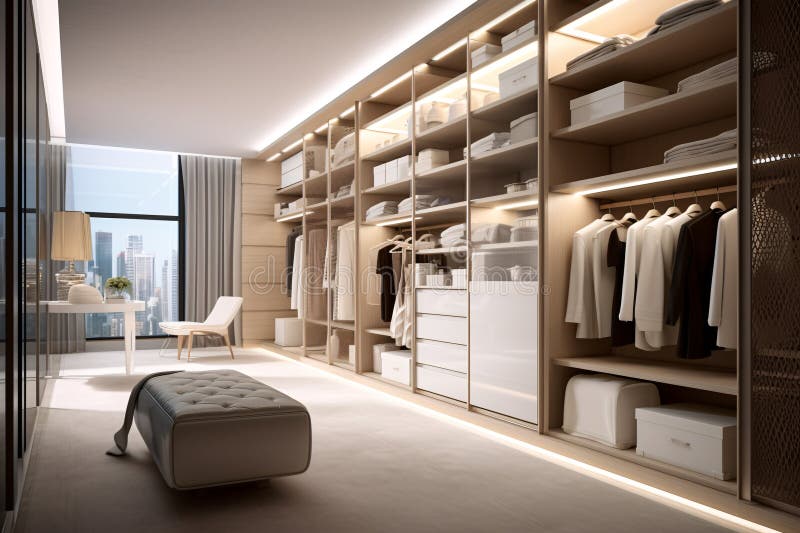 Walk in Closet Interior Design, White Walk in Wardrobe in Modern Luxury ...