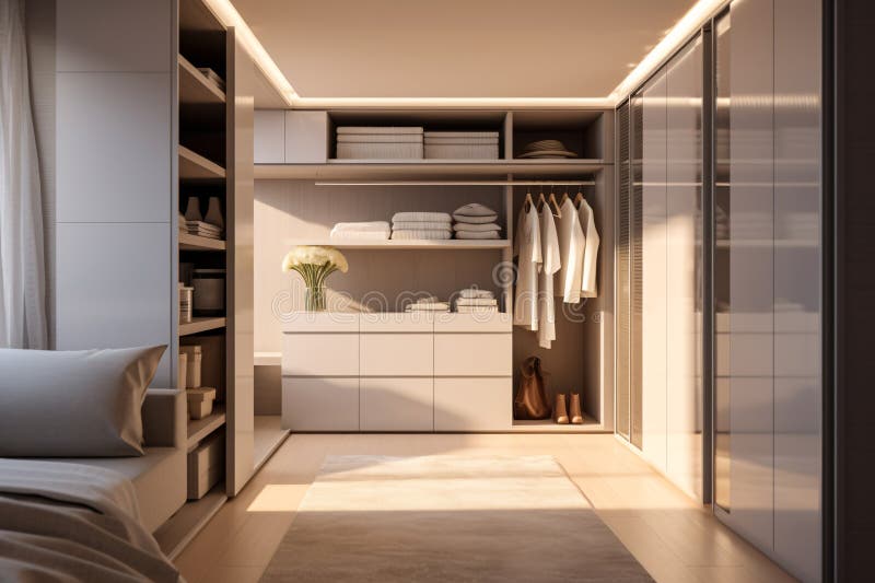 Walk in Closet Interior Design, White Walk in Wardrobe in Modern Luxury ...